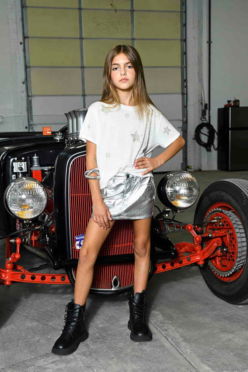 TWEEN JASPER METALLIC MINI SKIRT – KatieJNYC